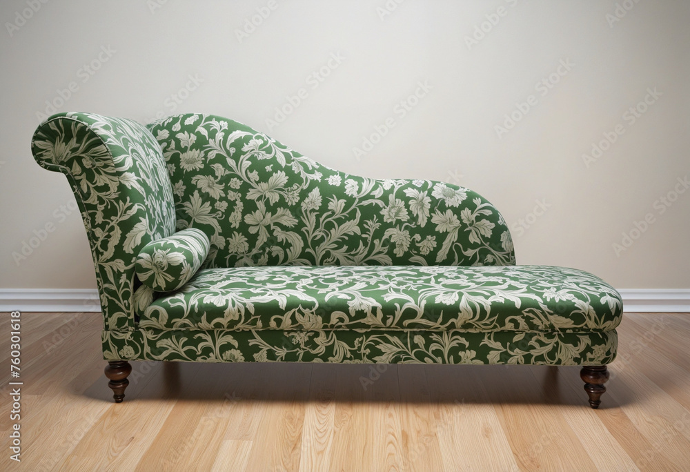 a green floral printed fainting couch isolated on a transparent ...