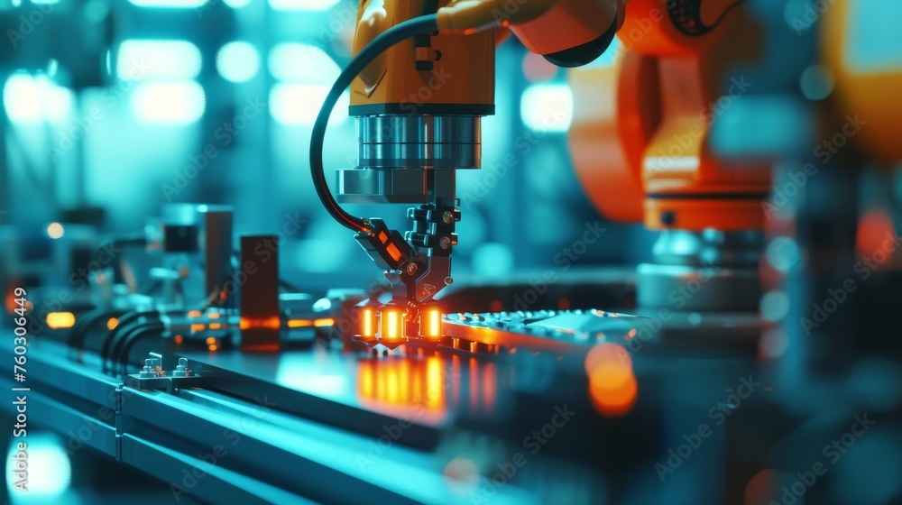 Robotic industry background with a collaborative robot arm and ...