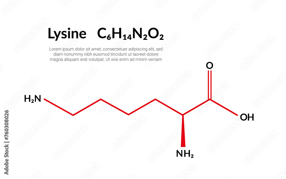 Lysine (symbol Lys or K) C6H14N2O2 amino acid, molecular structural ...