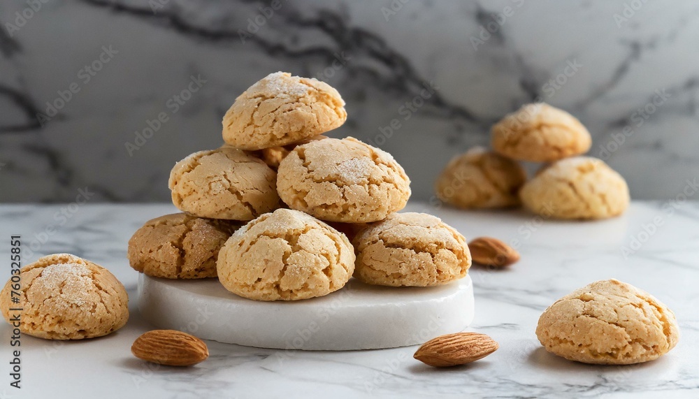 Sardinian Sweetness: Traditional Amaretti Cookies on White Marble Stock ...