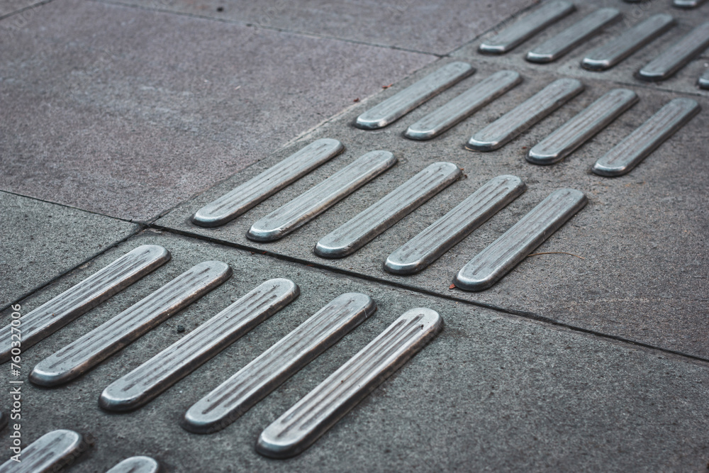 Tactile paving on pedestrian walkway, tactile tiles, indicators for ...