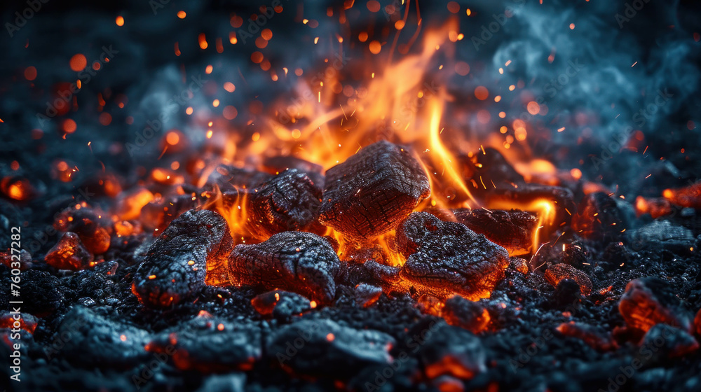 Witness the intense heat and energy of a bonfire under the night sky ...