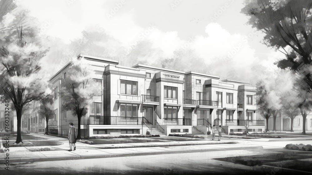 project construction townhouse building illustration residential modern ...