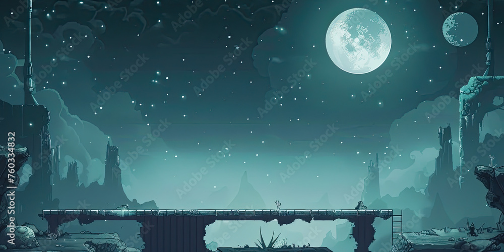 Video game background, vintage retro style gaming level design backdrop ...
