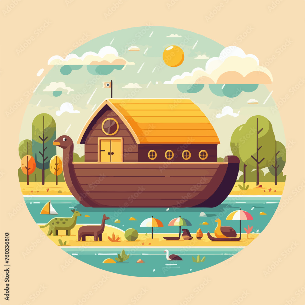 nuh noah ark ship cartoon illustration poster Stock Vector | Adobe Stock