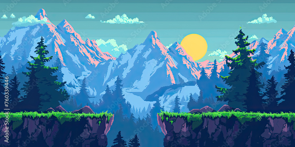 Mountains background, video game style graphics mountain level design ...