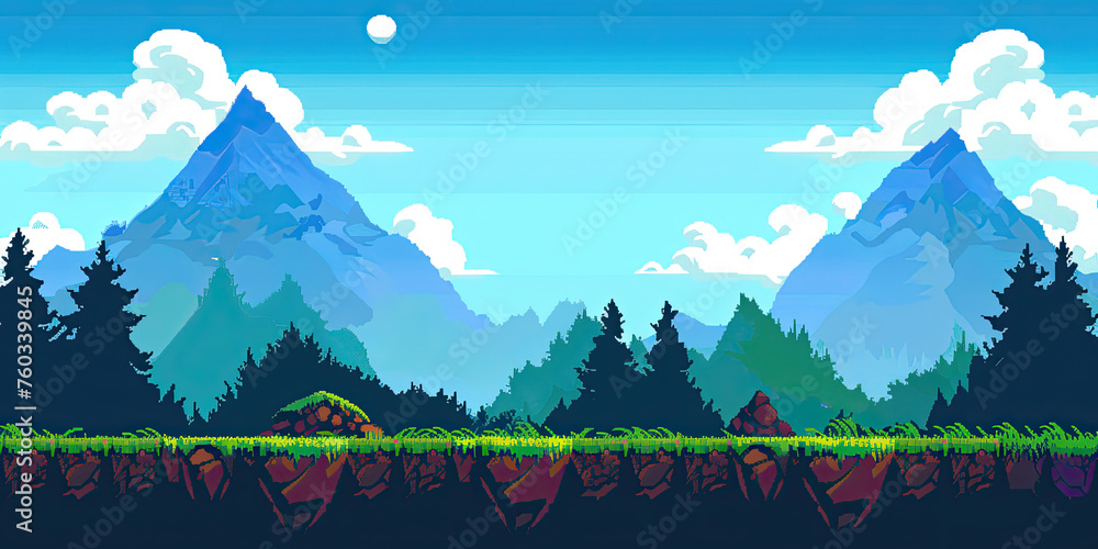 Mountains background, video game style graphics mountain level design ...