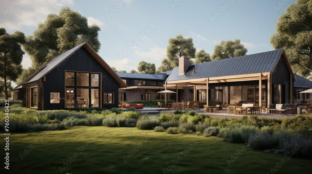 rustic new farmhouse building illustration modern home, renovation ...