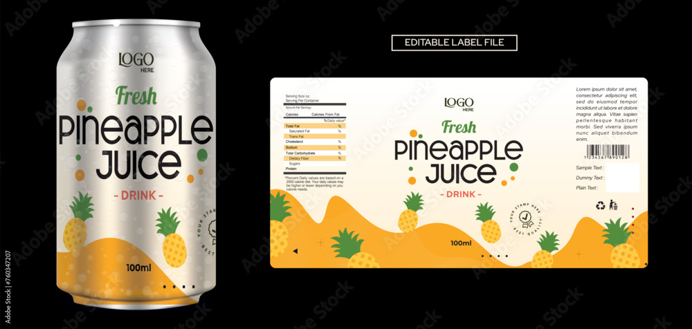 Vetor do Stock: Pineapple juice label design, Pineapple drink label ...