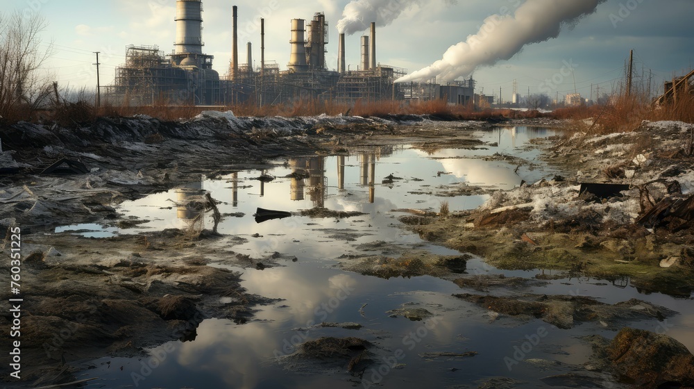 contamination pollution chemical plant illustration emissions water ...