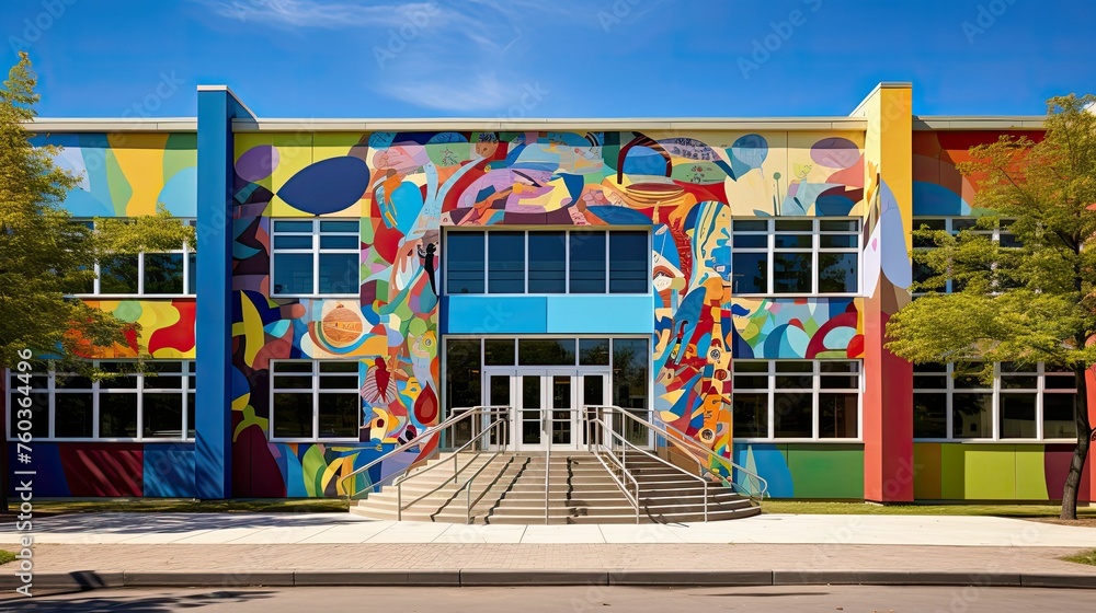 windows facade school building illustration entrance columns, brick ...
