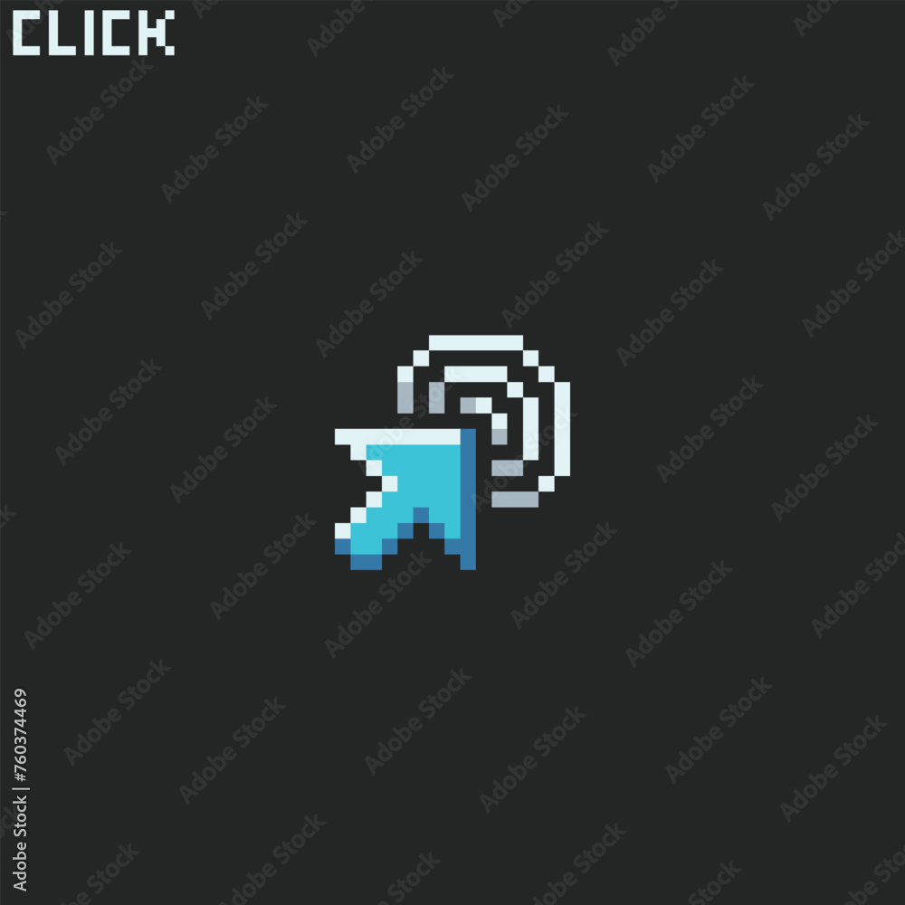 this is click icon in pixel art with simple color and black background ...