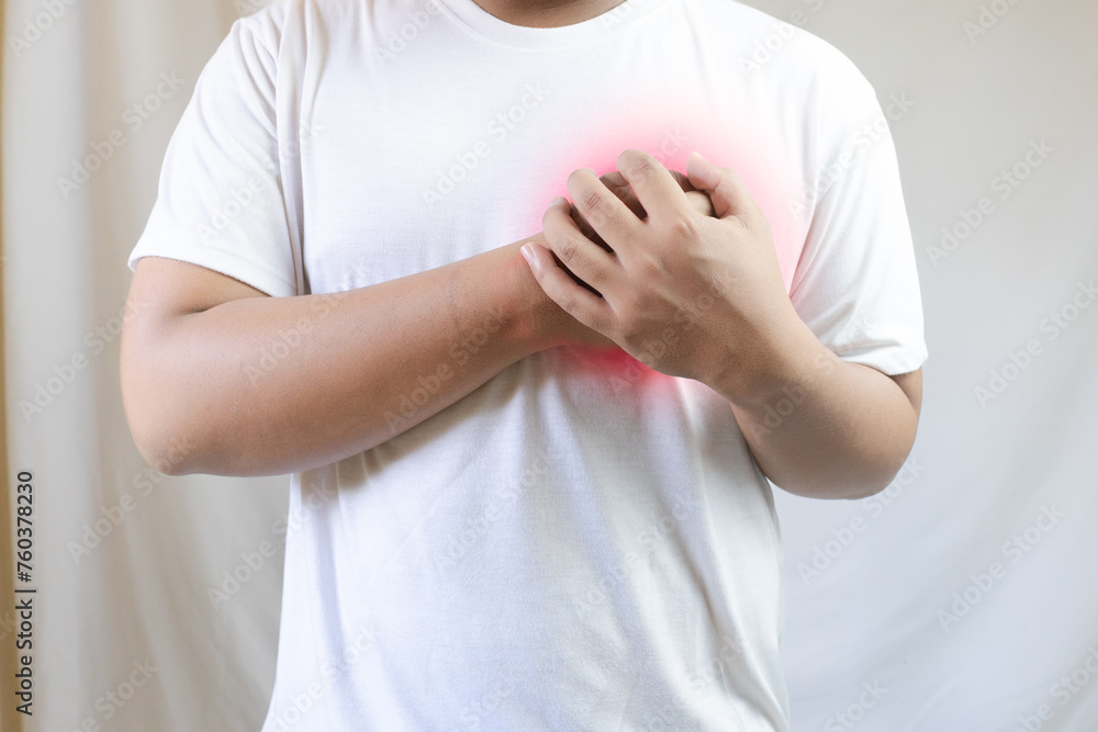 heart attack. Man clutching his chest from acute pain. Heart attack ...