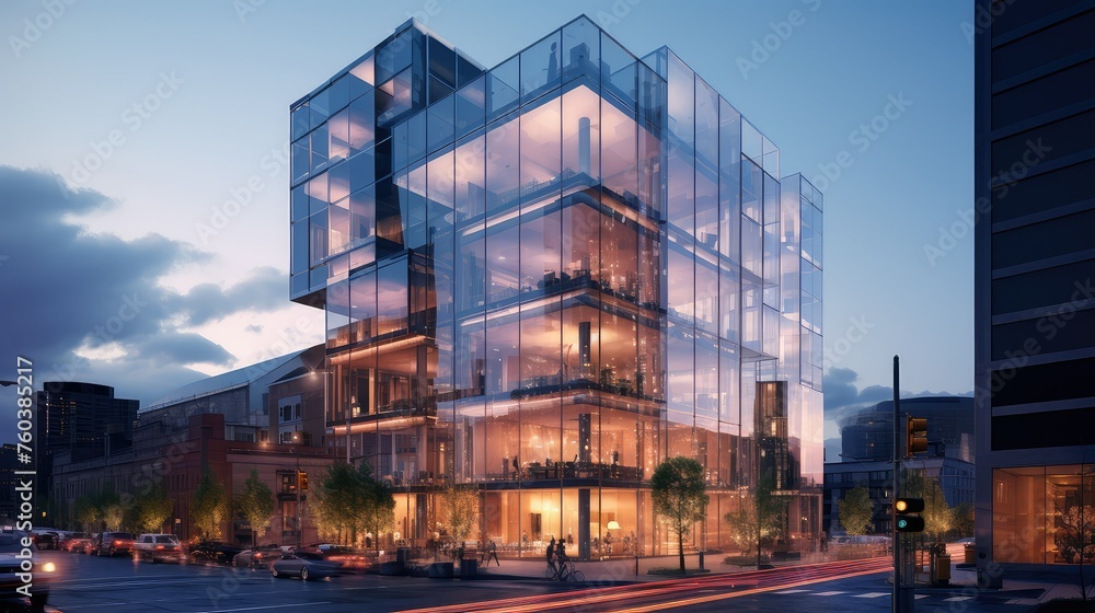 design glass hotel building illustration windows skyscraper, city view ...