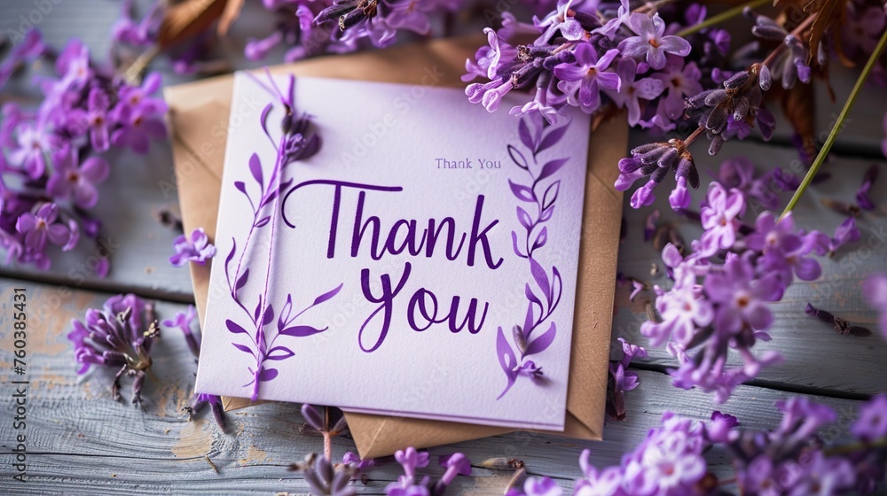 "Thank You" on a personalized thank you card featuring custom ...