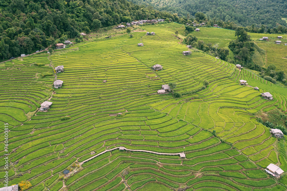 Aerial views of Small house and rice terraces field at pabongpaing ...