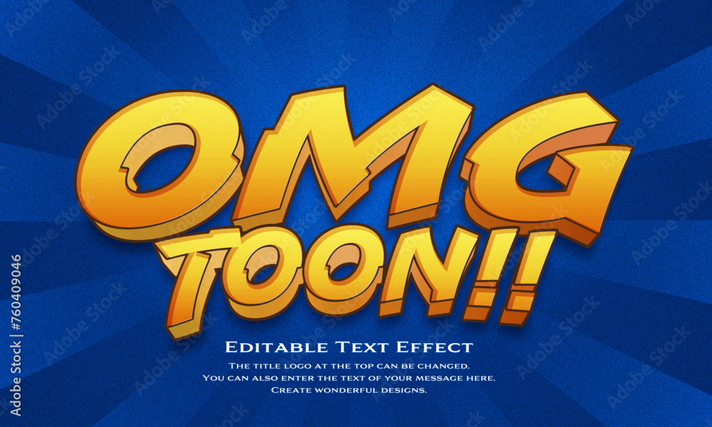 ”Omg Toon!!” Editable title logo text style effect in yellow comic text ...