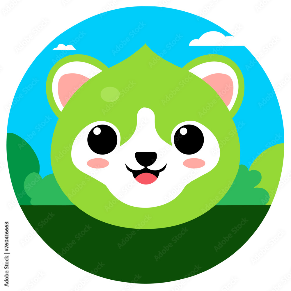 Adorable grinning face emoji surrounded by lush greenery, exuding joy ...