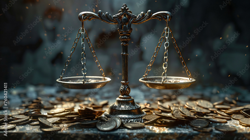 Broken scale, Rich and poor, Struggle for balance; A broken scale with ...