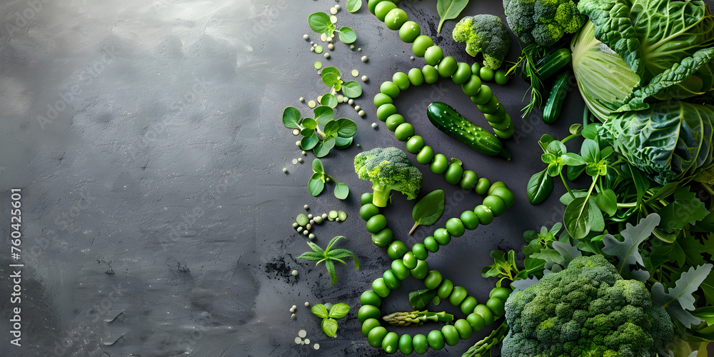 Green food background on stone table, Nutrient-Rich Harvest: Green Food ...
