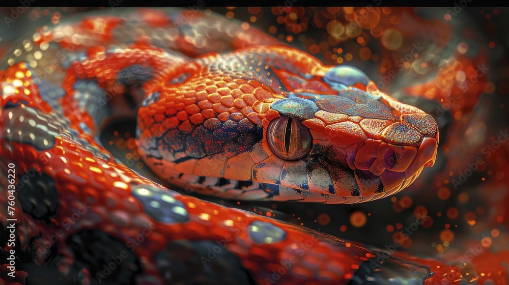 Snake shedding its skin, revealing a radiant pattern beneath, on a ...