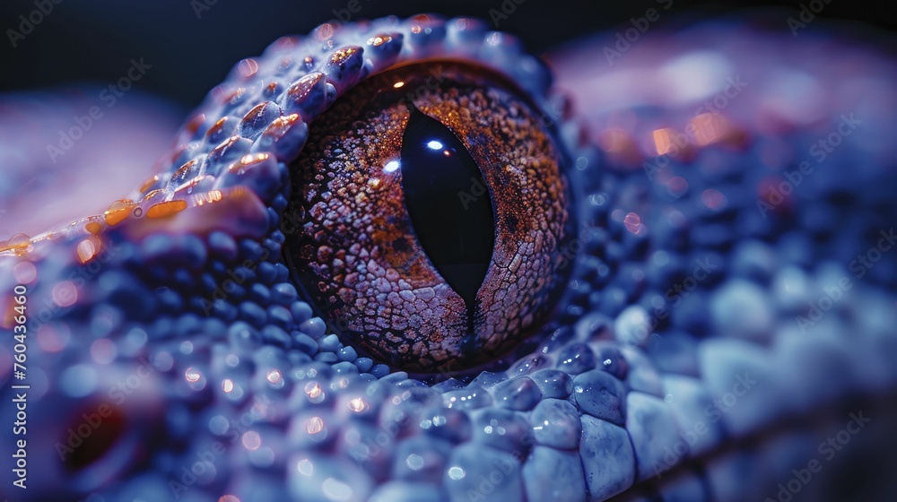 Snake eyes gleaming in shadows, command a beauty tech lab, embodying ...