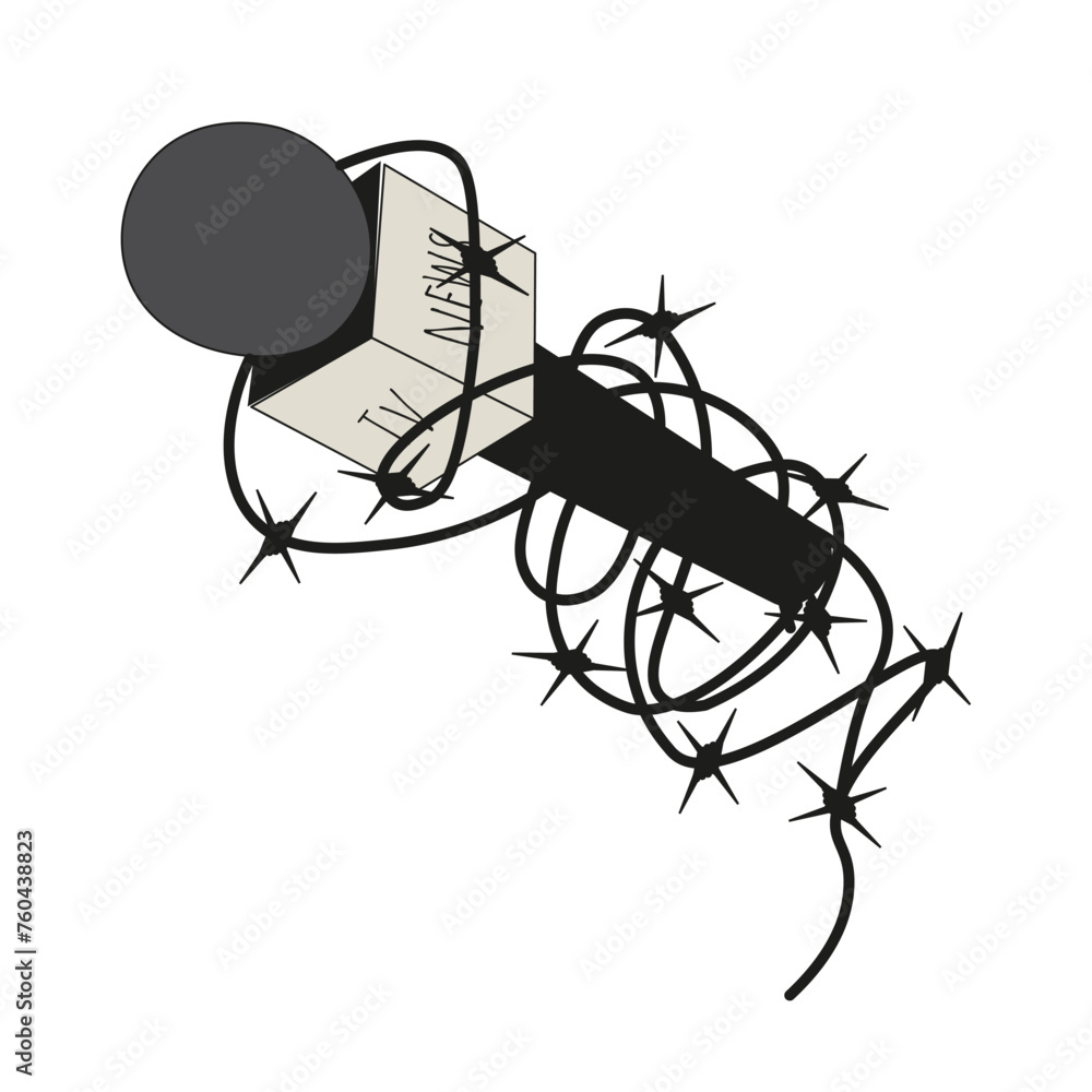 Vecteur Stock Freedom Speach concept. Microphone wrapped with barbed ...