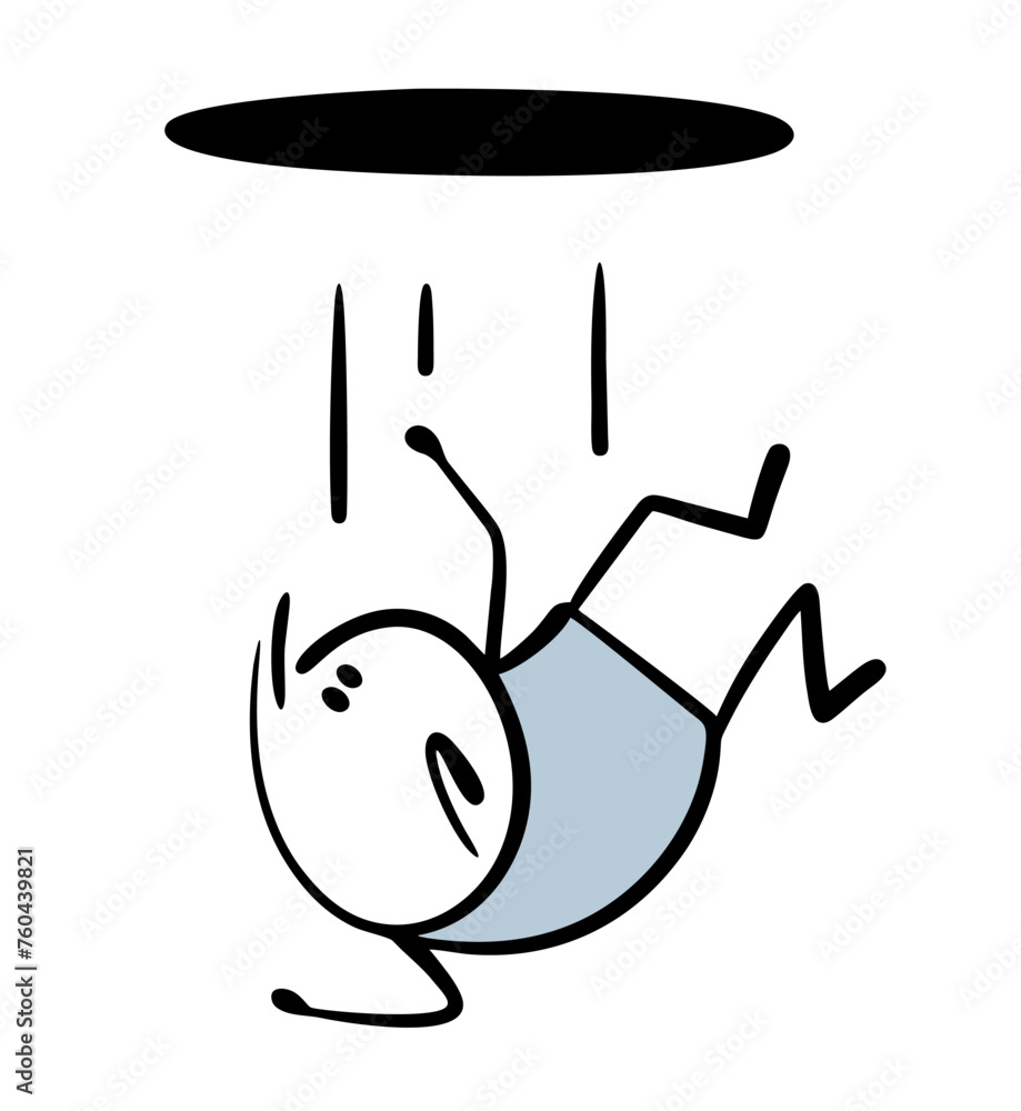 Unfortunate stickman falls out of black hole in ceiling. Vector ...
