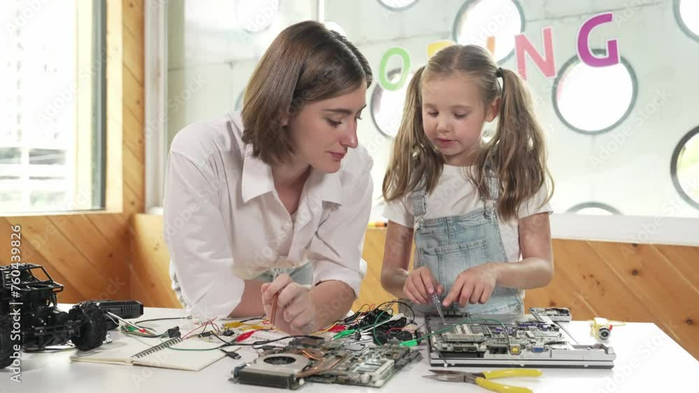 Young smart caucasian teacher teaching students about part of ...