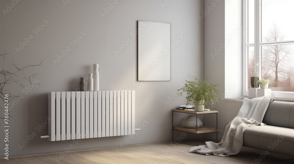 Minimalistic wall-mounted radiator for warmth integrated into interior ...