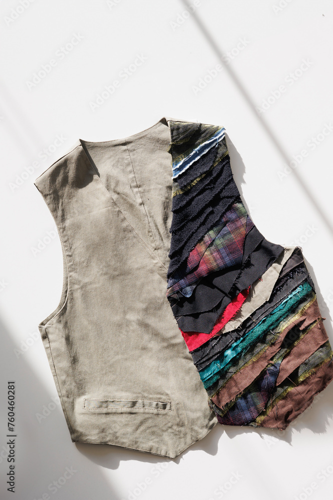 Textile vest . Slow fashion, recycling, upcycling. Zero waste. Designer ...