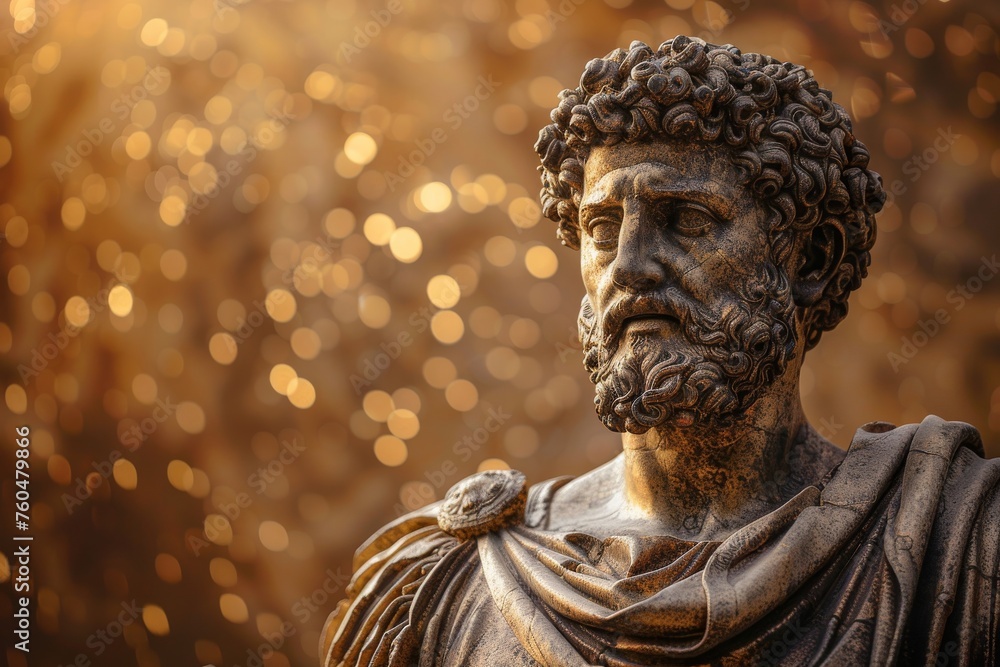 Classical stoic greek, roman statue with a colorful spark background. A ...