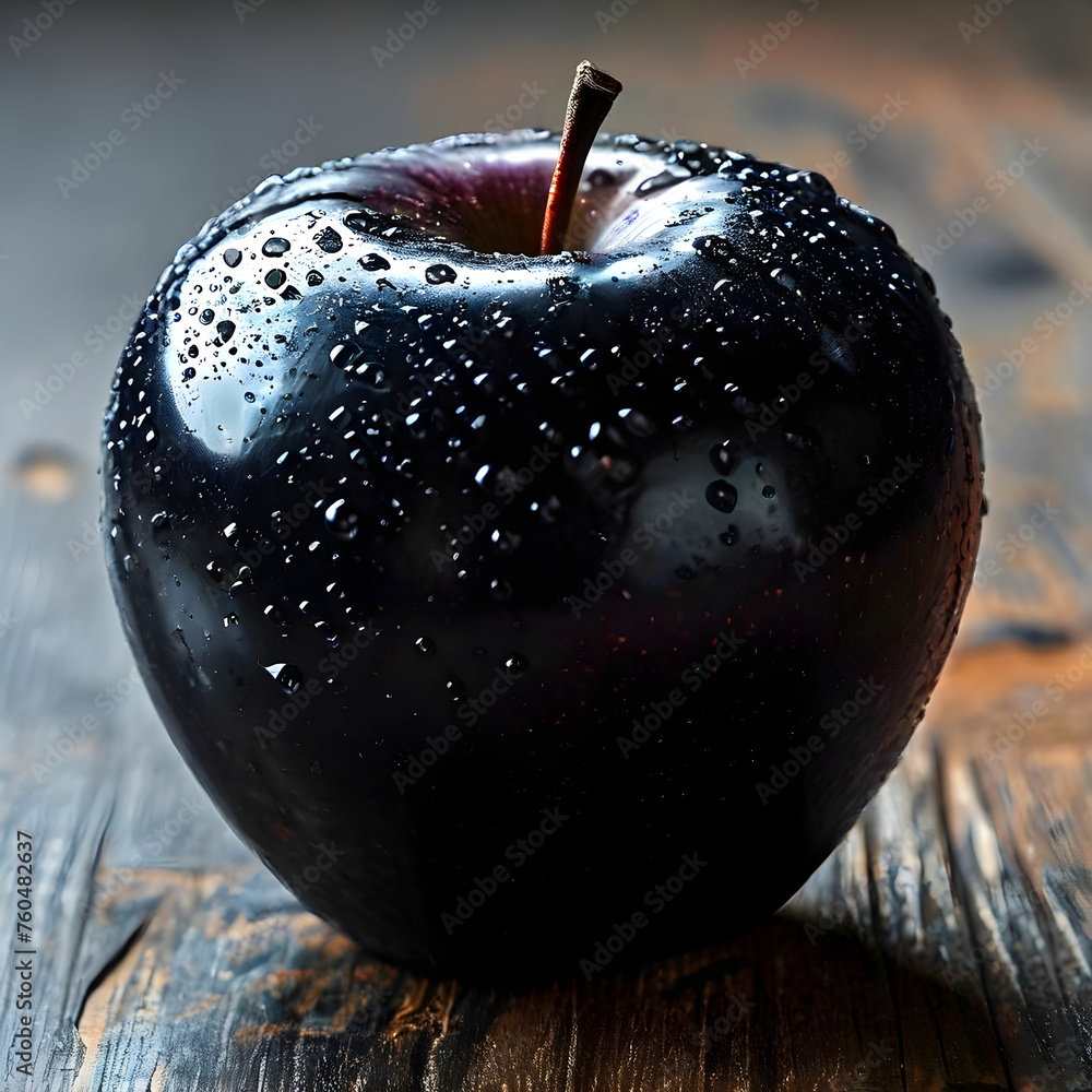 black apple with dark background, black apple with water drops is a ...