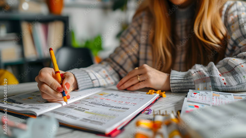 A student using a planner to organize their schedule, with details of ...