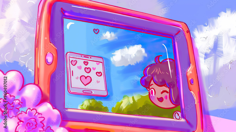 Virtual Love Note - Illustration of a digital love letter on a tablet ...