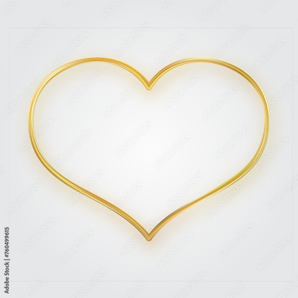Thin gold heart frame. Golden realistic heart border. Luxury symbol of ...