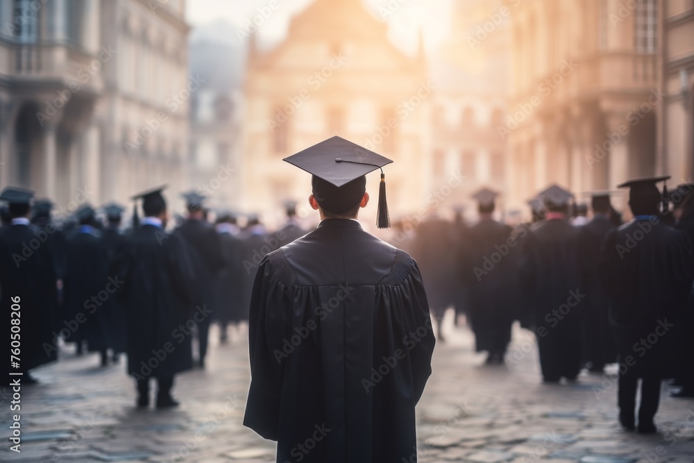 Graduation cap student, back view with ample space for text insertion ...