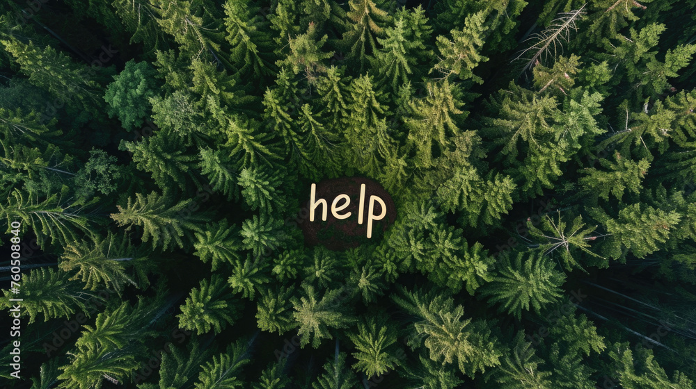 aerial photography, deforestation, empty space in the center, plot of ...