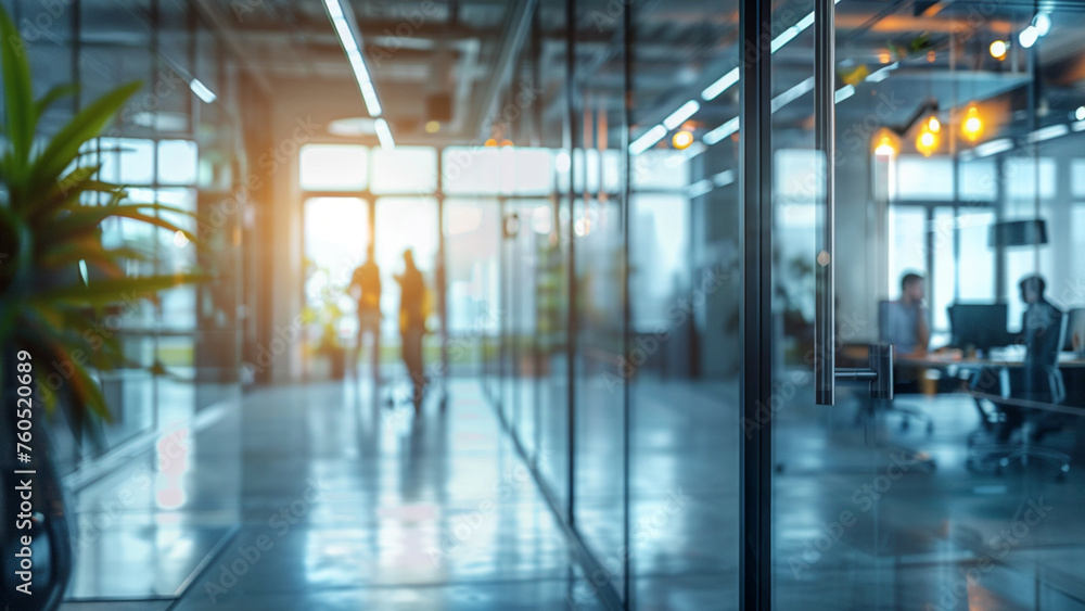 Contemporary corporate setting: glass office space with casually ...