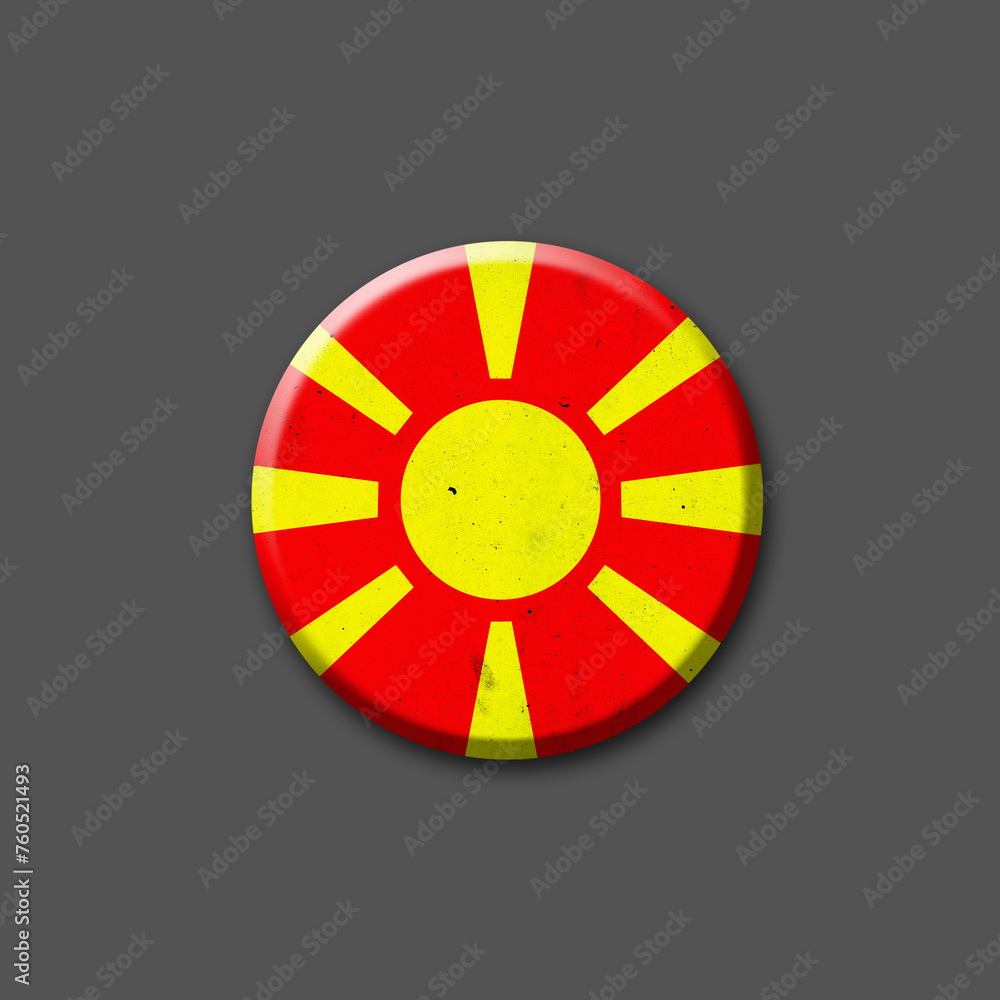 Metal Round badge in the colors of the North Macedonia flag. Isolated ...