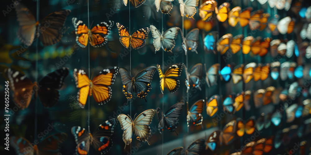 Wall Display of Varied Butterfly Specimens. Colorful butterflies in a ...