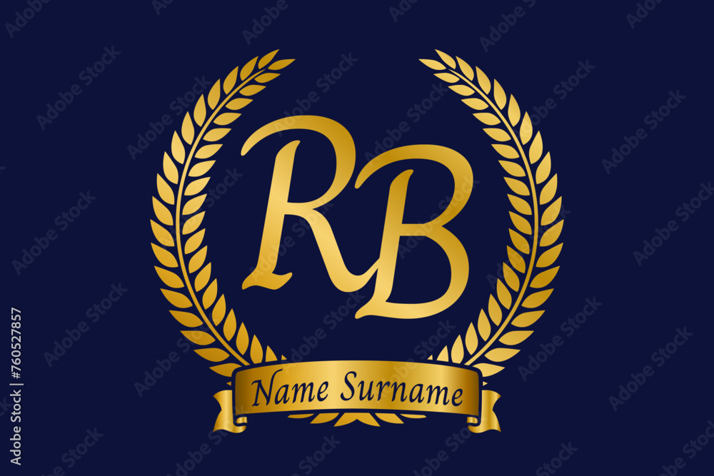 Initial letter R and B, RB monogram logo design with laurel wreath ...