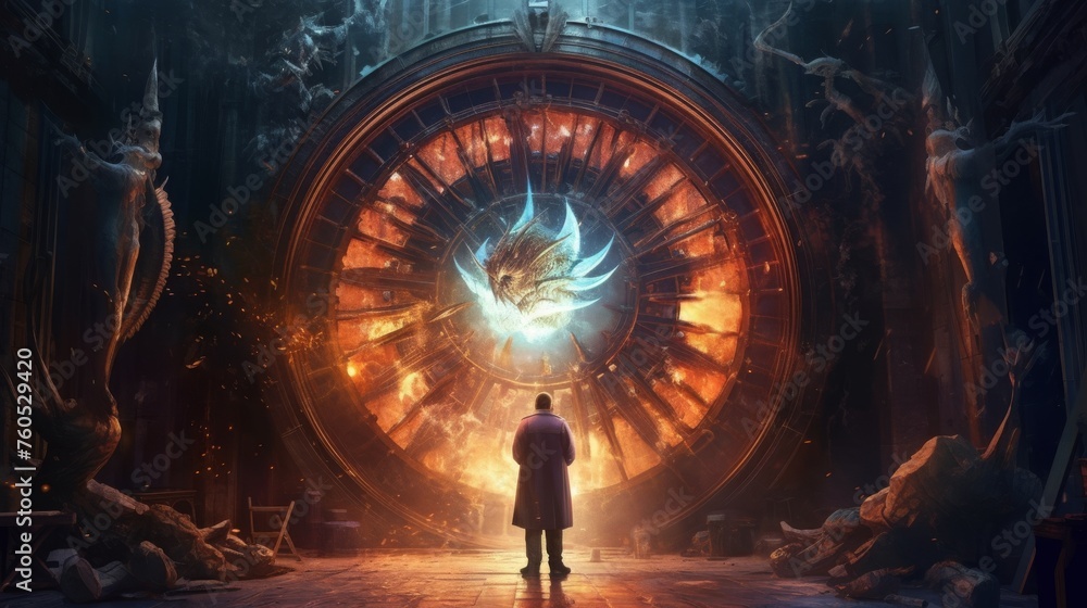 Time travel experiment in a sci-fi lab, accidentally opening a portal ...