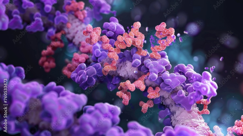 Antibodies bind to virus particles in a microscopic view, showcasing ...