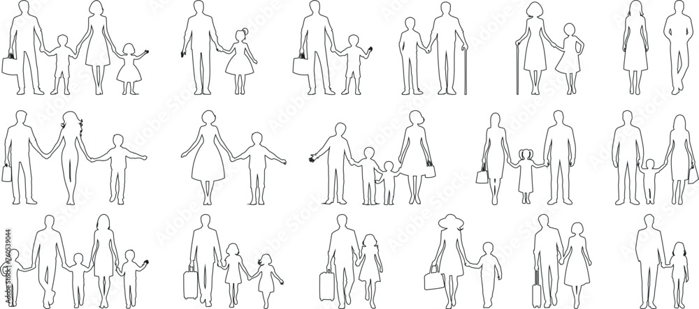 Vetor de Family outline, diverse, multi generational, family outline ...