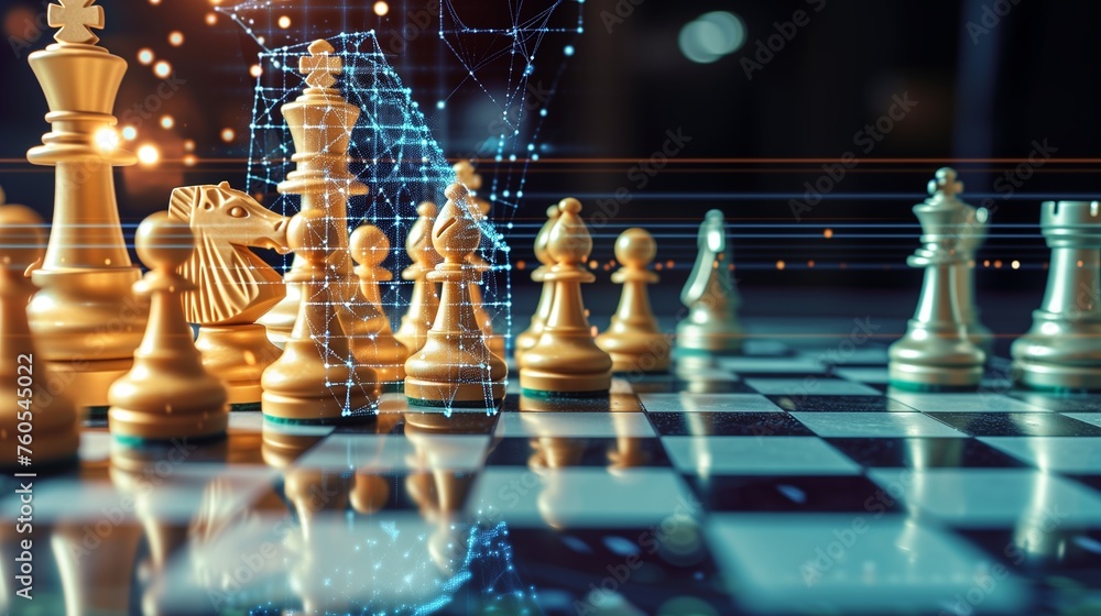 A virtual chessboard where AI algorithms strategically position HR pieces for optimal workforce ...