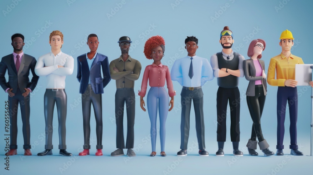 animated image of Different happy working professionals standing facing ...