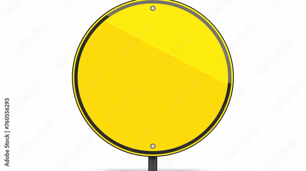 blank round road sign in yellow with clear white background. Blank ...
