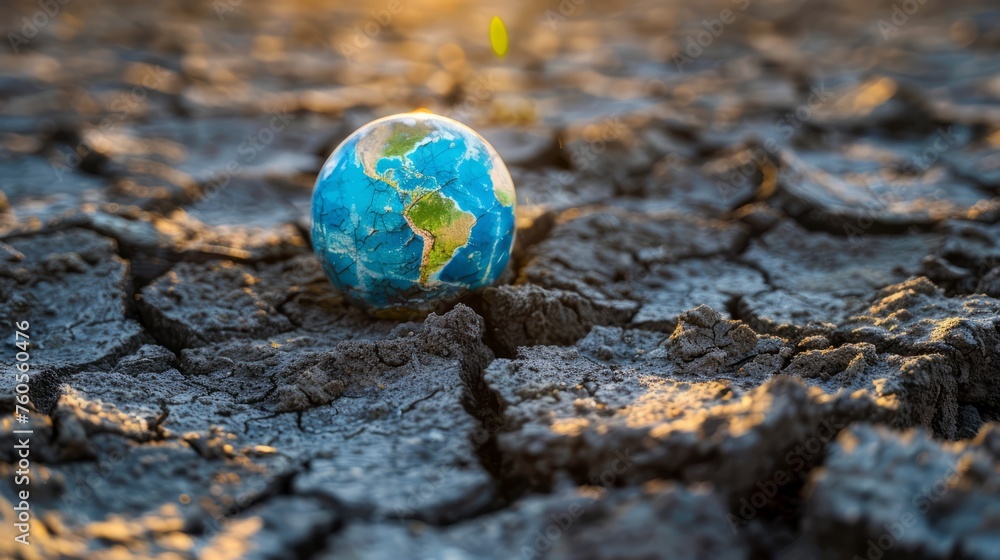 Globe on a background in drought due to global warming. Climate change ...