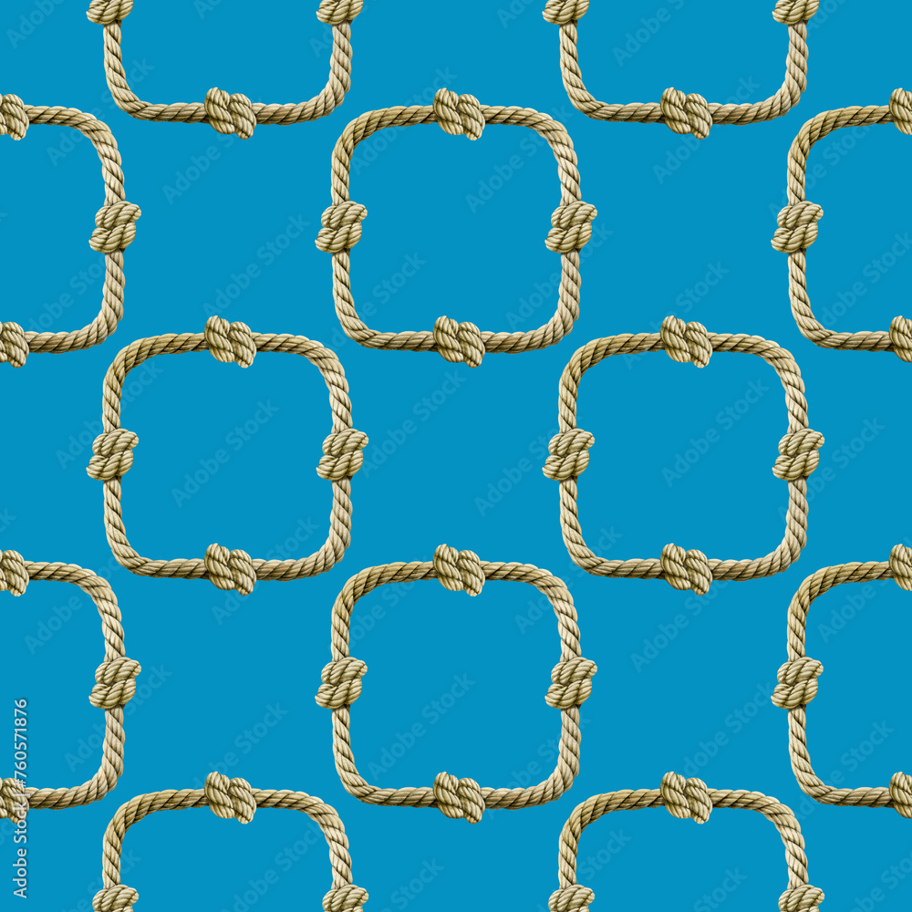 Seamless pattern of watercolor Rope with knot square frame. Ropes ...
